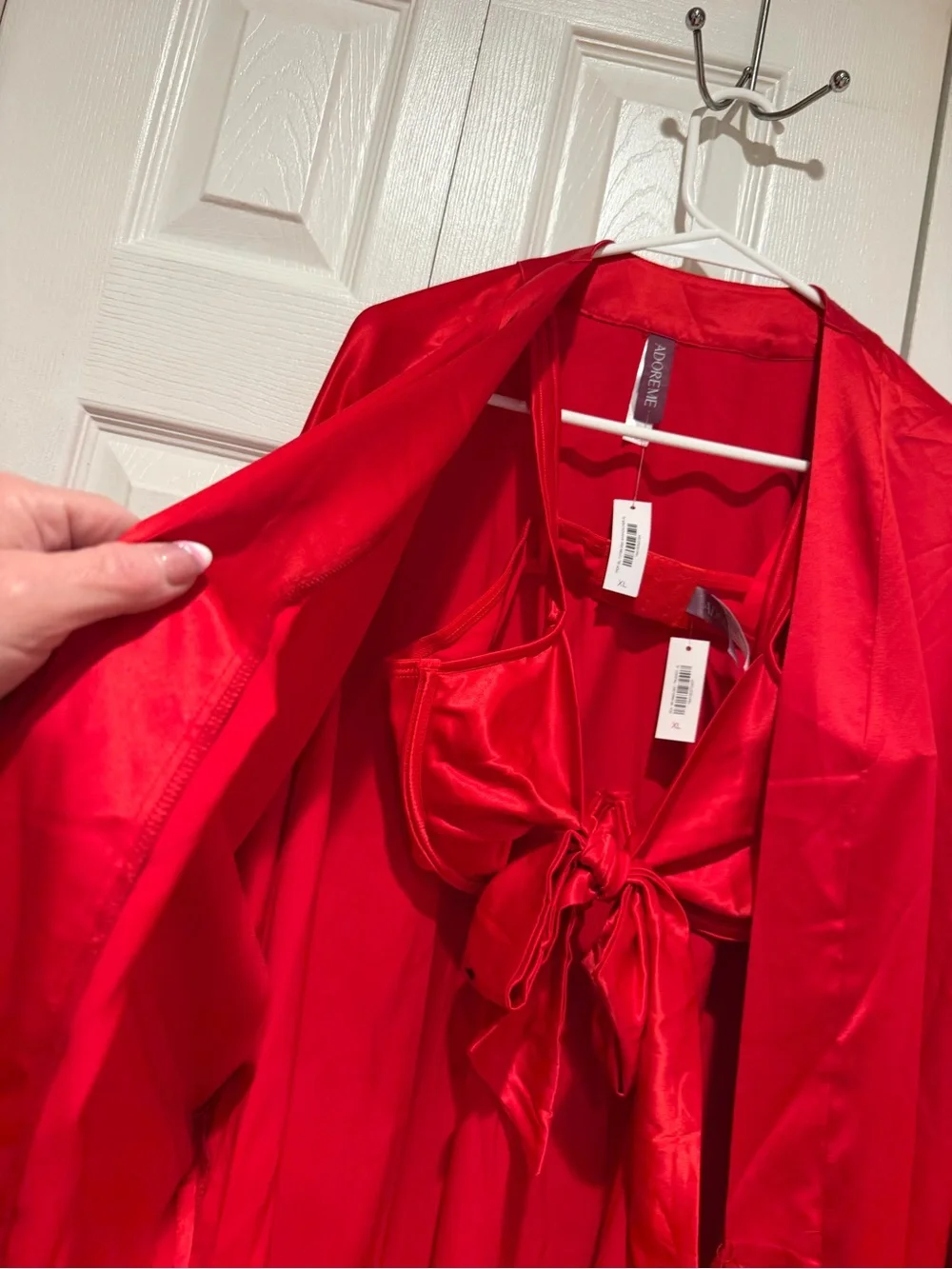 Adore Me | Intimates & Sleepwear | Adore Me Red Satin Tiefront Robe And ...